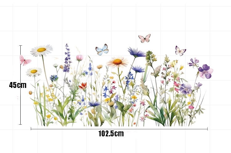 Colorful Flower Plant Wall Sticker, Removable Skirting Line Stickers ...