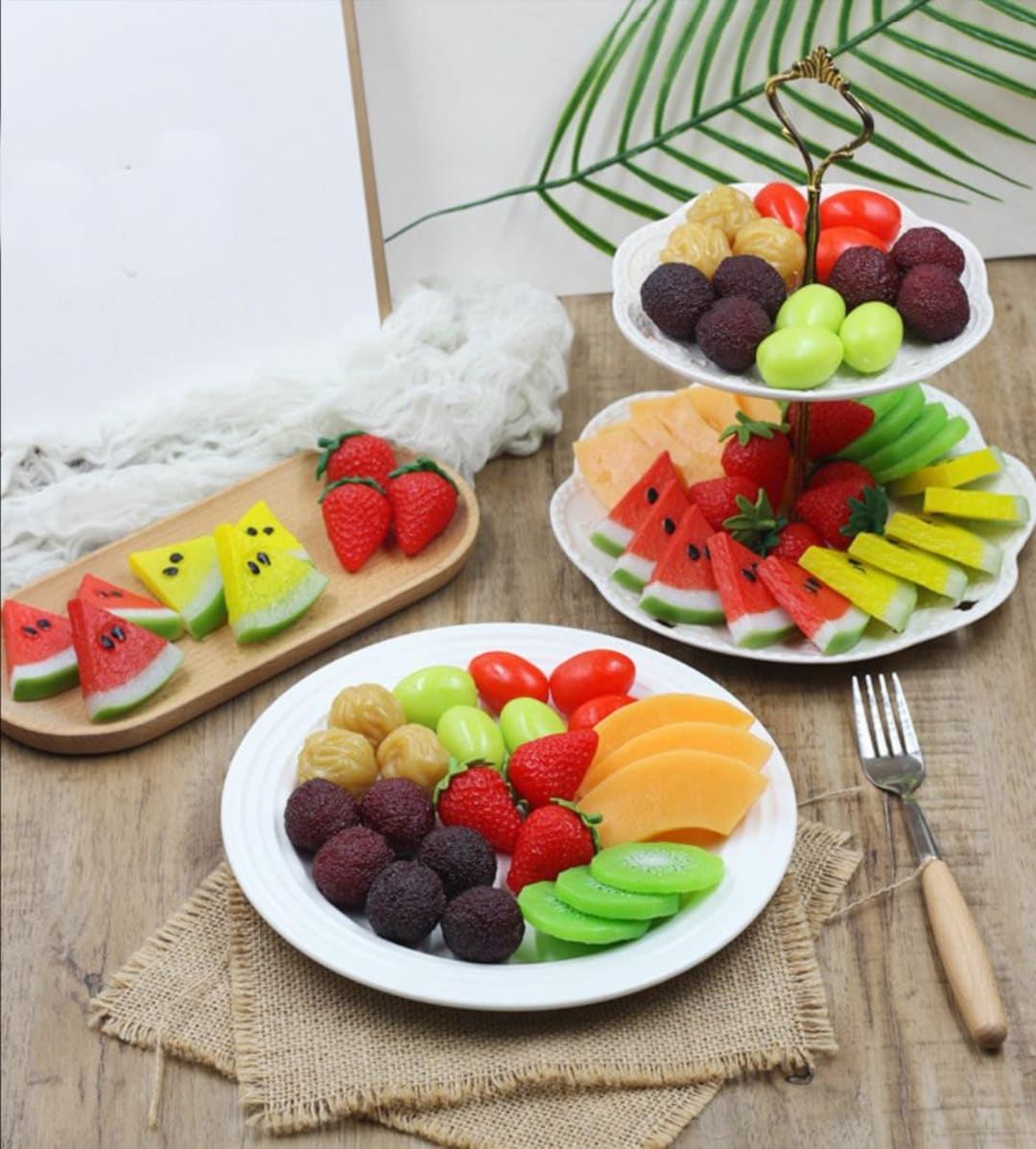 10 peças modelo de salada de frutas falsas, blocos de frutas simulados ...