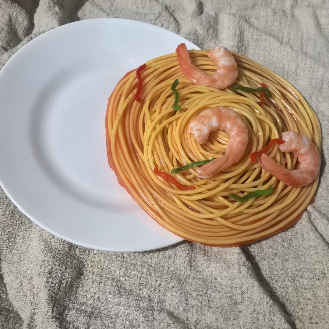Fake Noodles With Plate,simulated Shrimp Spaghetti,food Flatbread,props ...