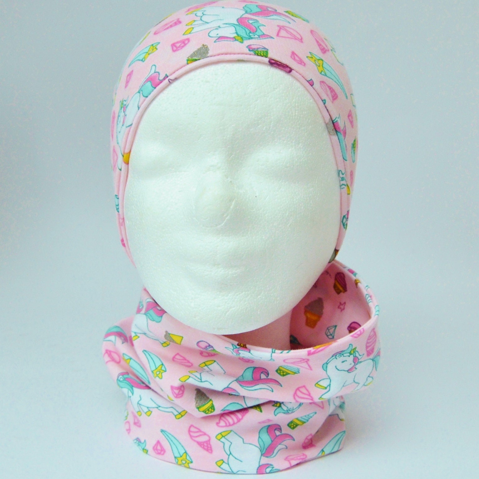 Set Mütze & Kinderloop Wendeschal Einhorn Glitzer / Eistüten | Etsy