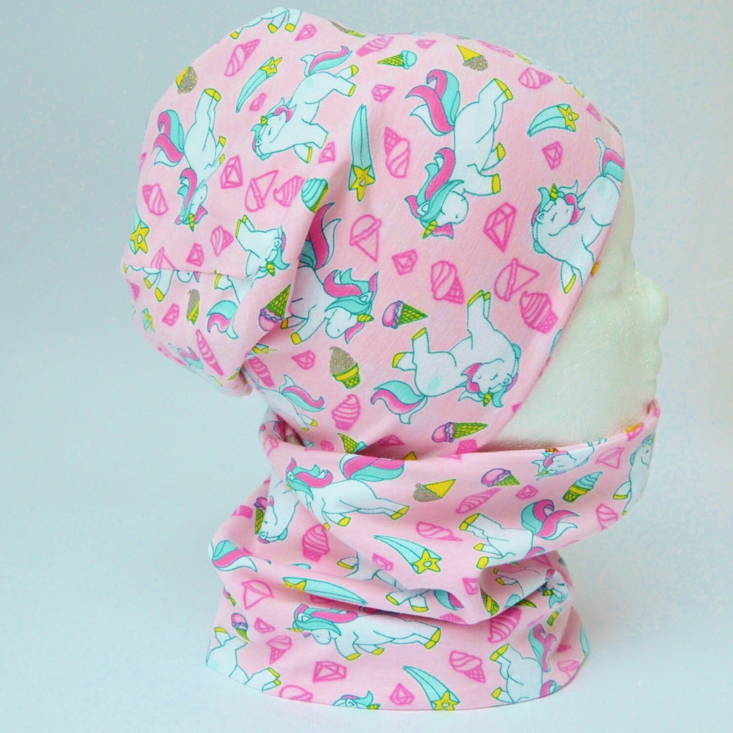 Set Mütze & Kinderloop Wendeschal Einhorn Glitzer / Eistüten | Etsy
