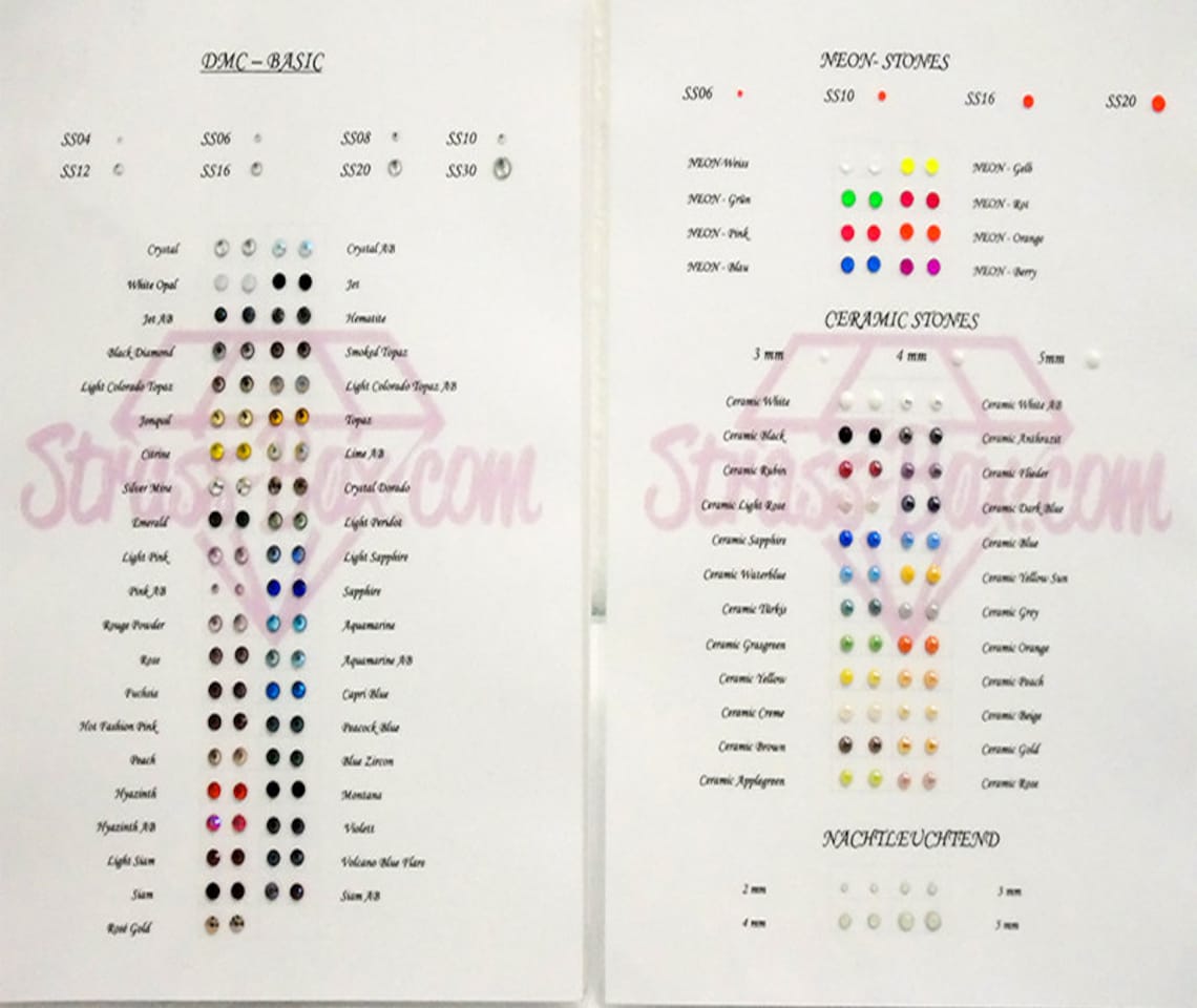 COLOR SAMPLE Hotfix Stones Color Card Selectable - Etsy