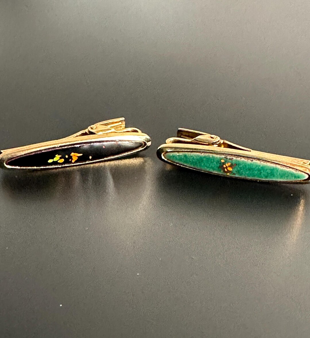 Enameled Vintage Tie Clip 1970s Tie Brooch, 2 Pieces Black and Green - Etsy