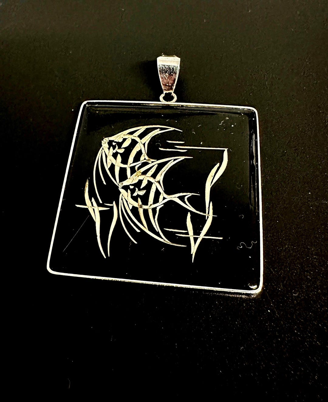 Silversmith Art Pendant Japanese Sterling Silver Engraving on Ceramic ...
