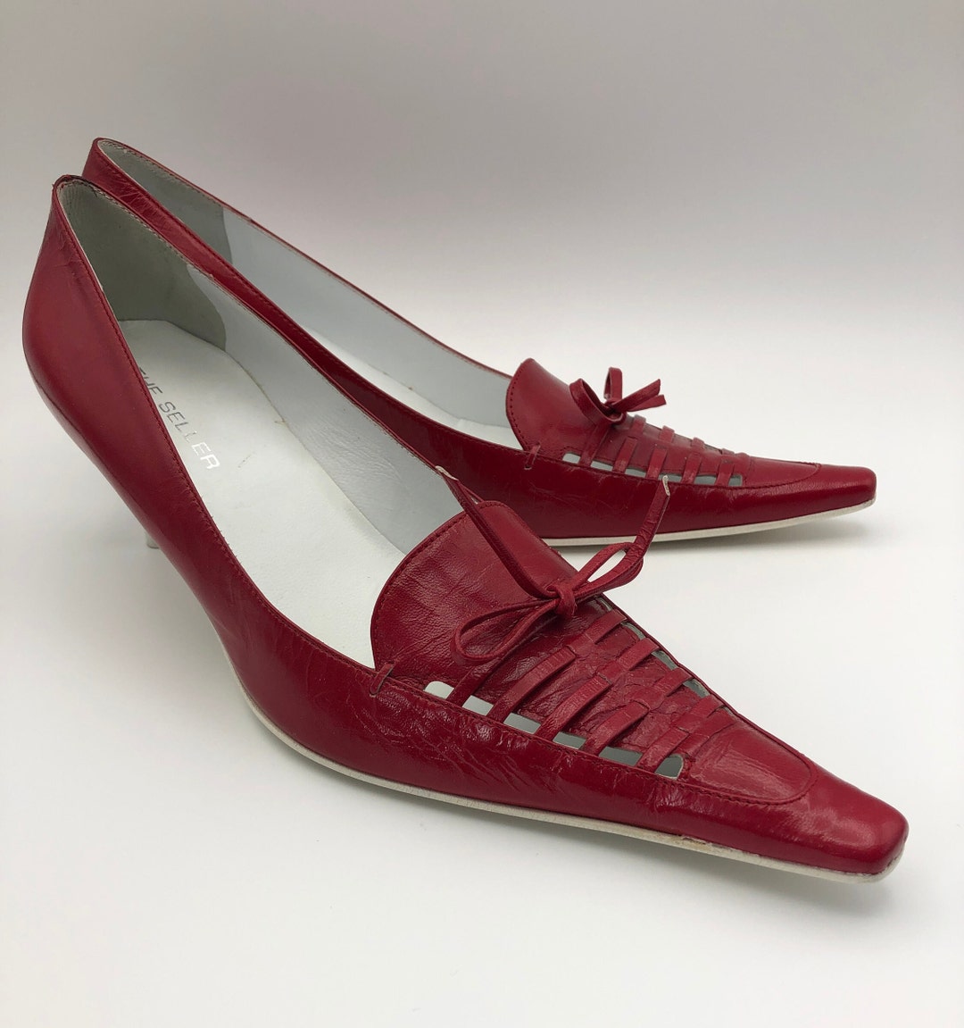 Cherry Red Pumps Genuine Leather Ladies Shoes Upper, Inside and Sole ...