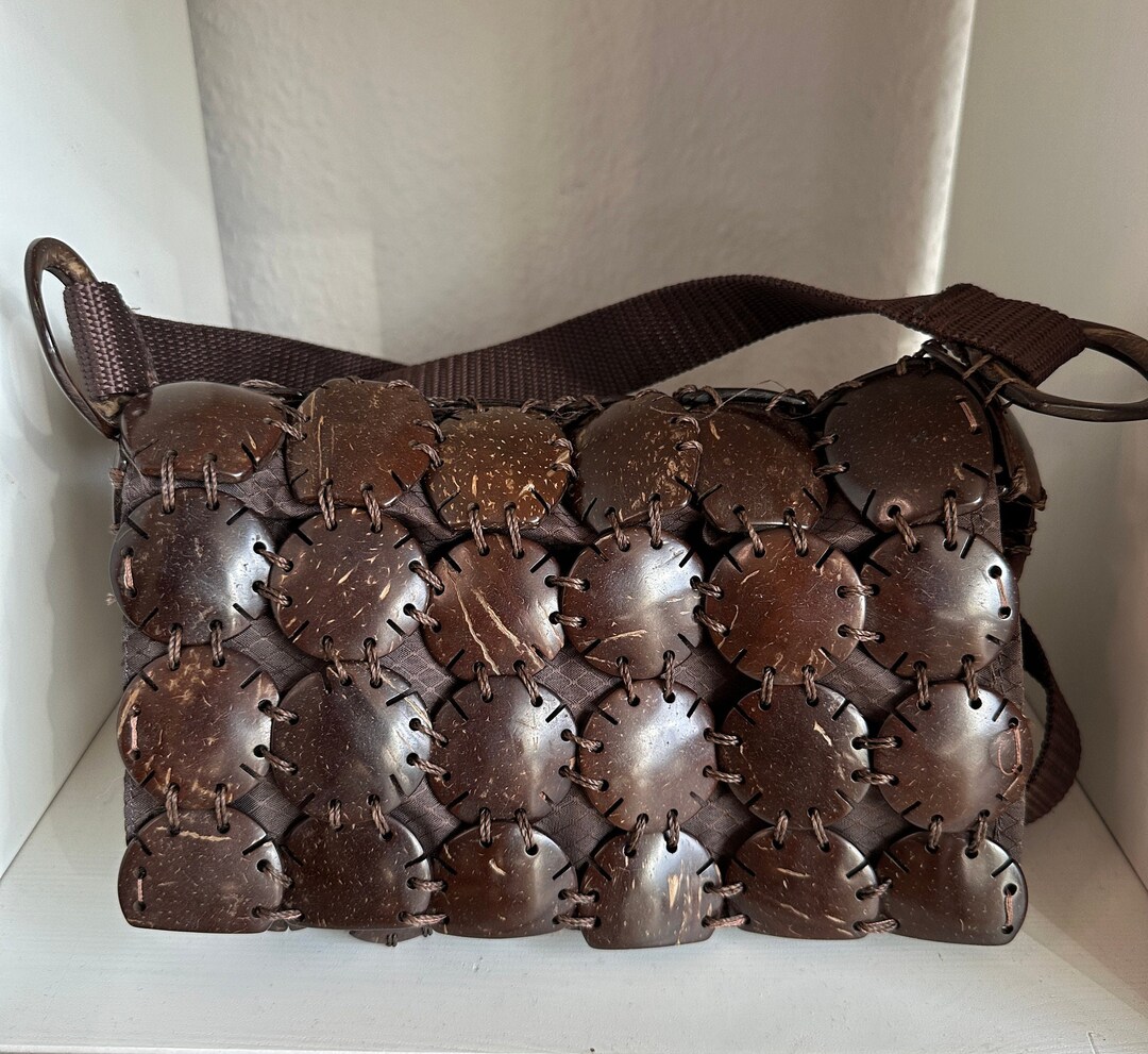 Vintage Coconut Shoulder Bag Coconut Wood Crossbody Bag Boho Hippie Era ...