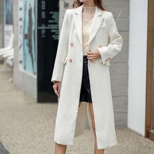 White Wool Coat, Long Wool Coat, Womens Wool Coat, Winter Warm Coat ...