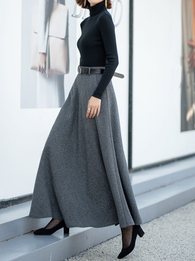 Grauer Wollrock, Winter Wollrock Frauen, Midi Wollrock, A-Linien Rock ...