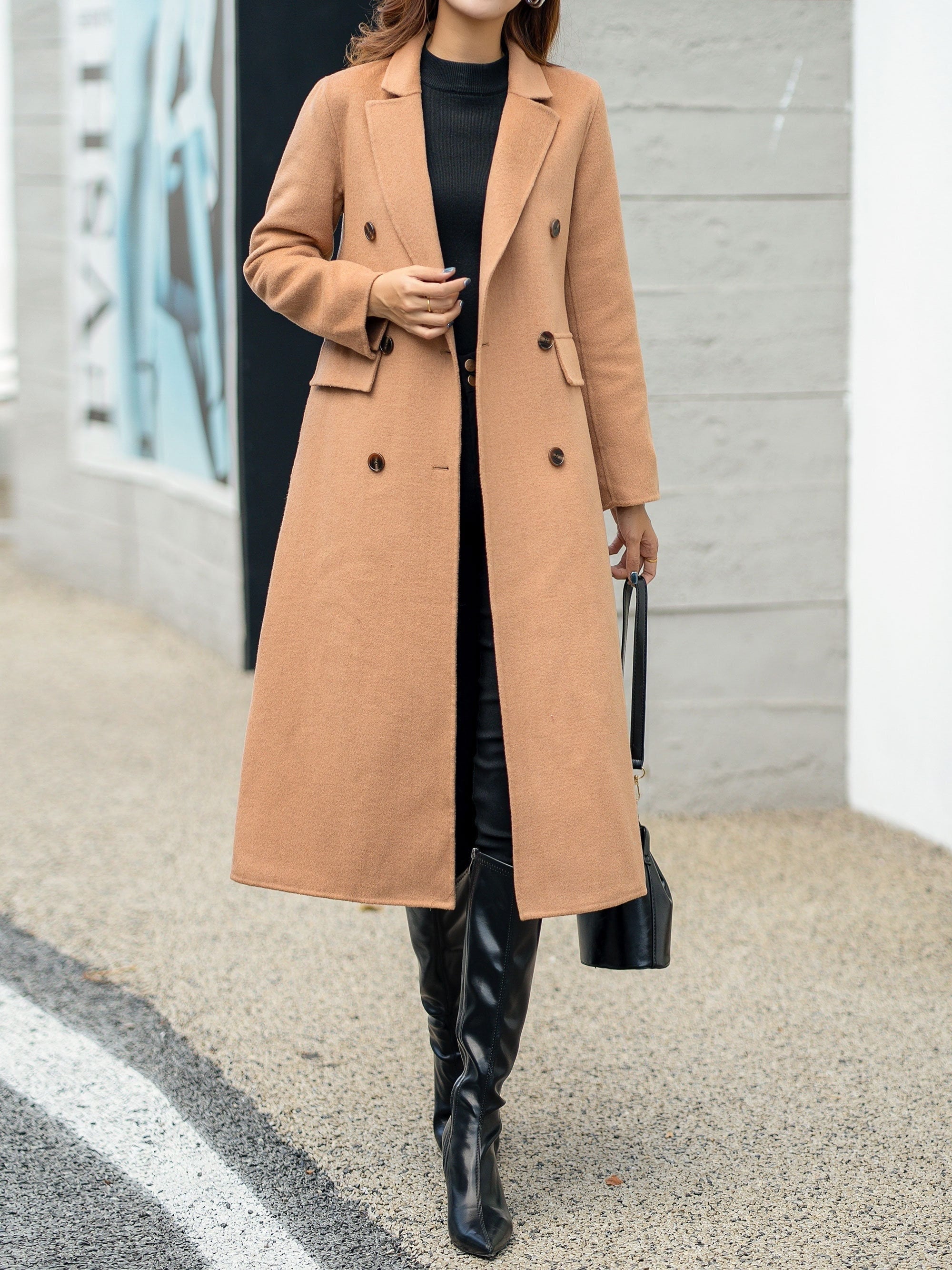 Camel Wool Coat, Long Wool Coat, Wool Warm Coat, Trench Wool Coat ...