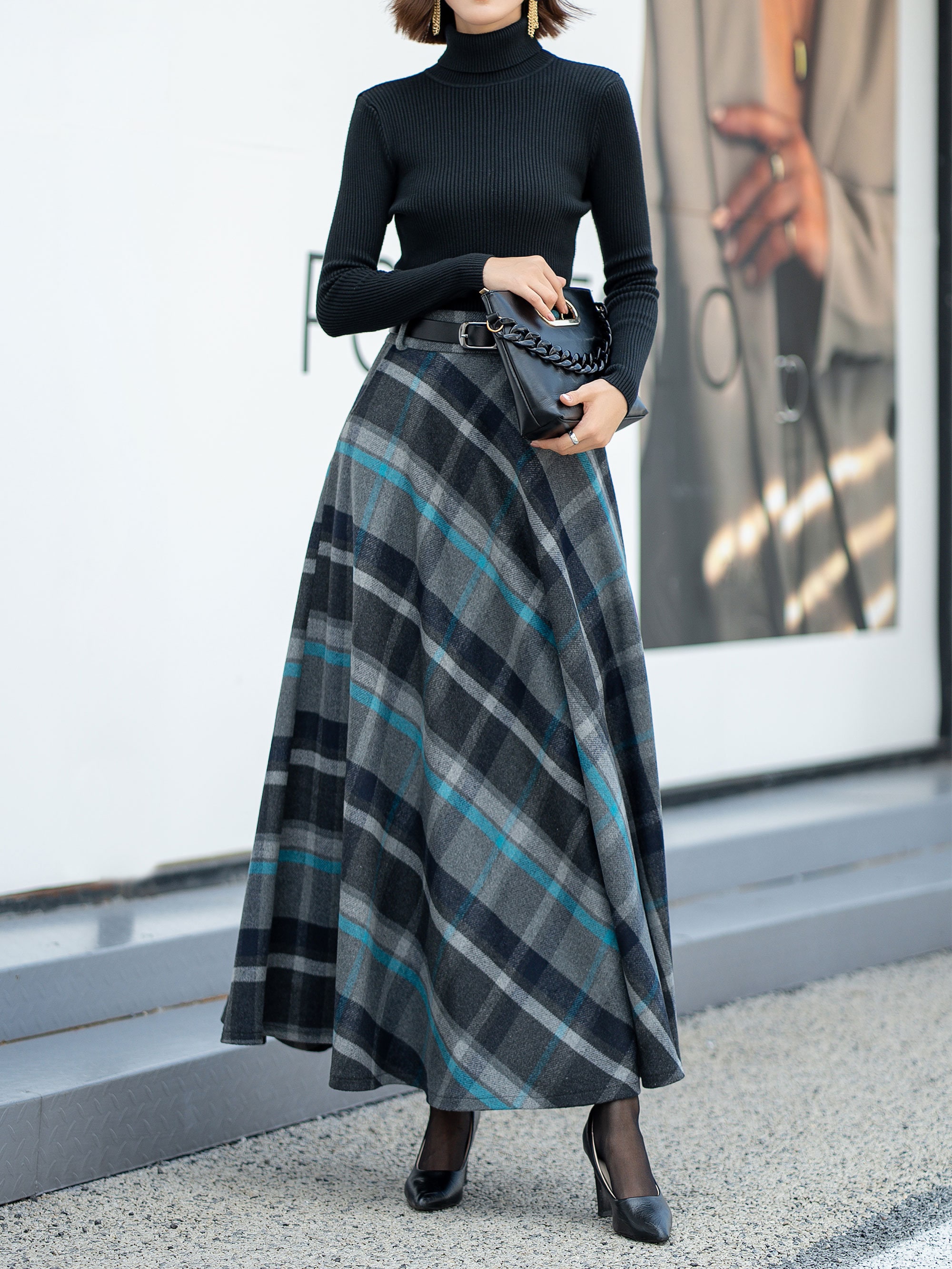 Plaid Wool Skirt Wool Maxi Skirt Women Winter Skirt Women - Etsy