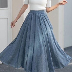 Blue Summer Spring Long Maxi Skirt, Boho Cotton Linen Skirt, Women’s ...