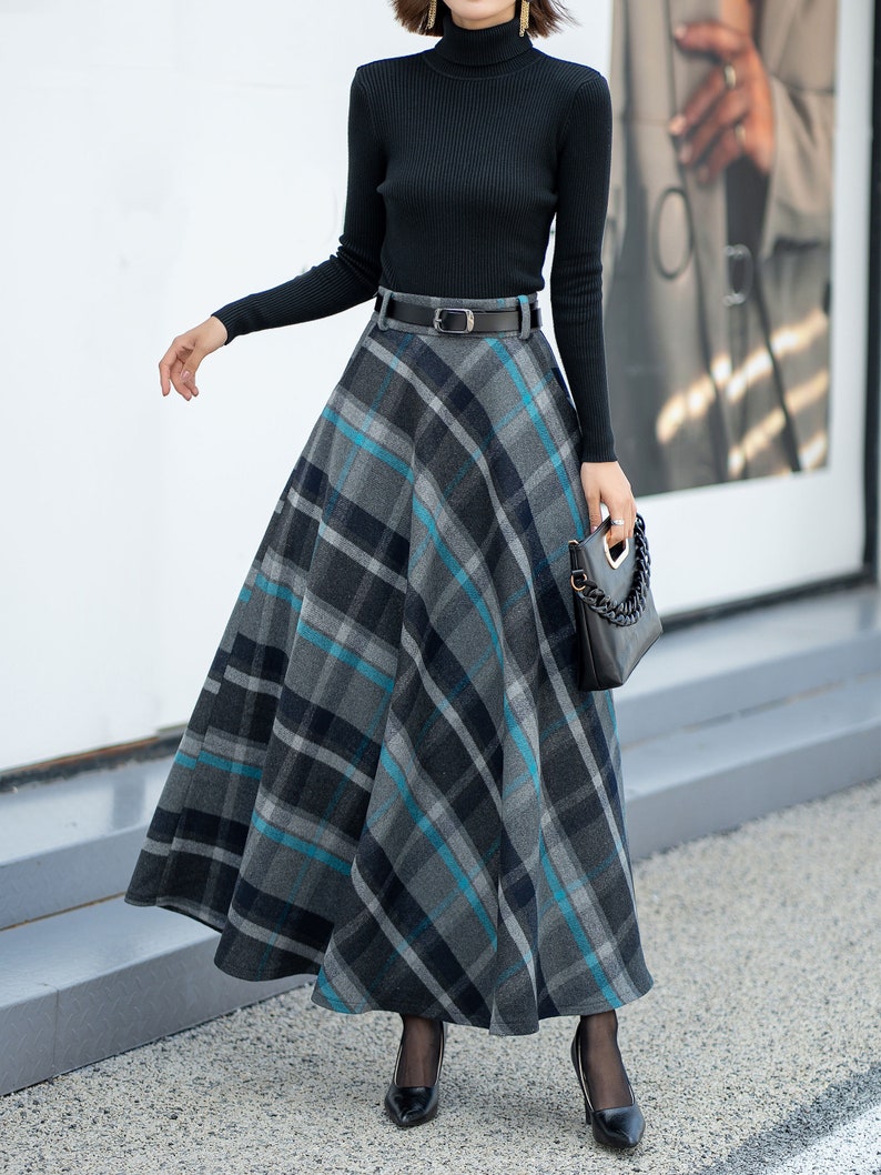 Plaid Wool Skirt Wool Maxi Skirt Women Winter Skirt Women - Etsy