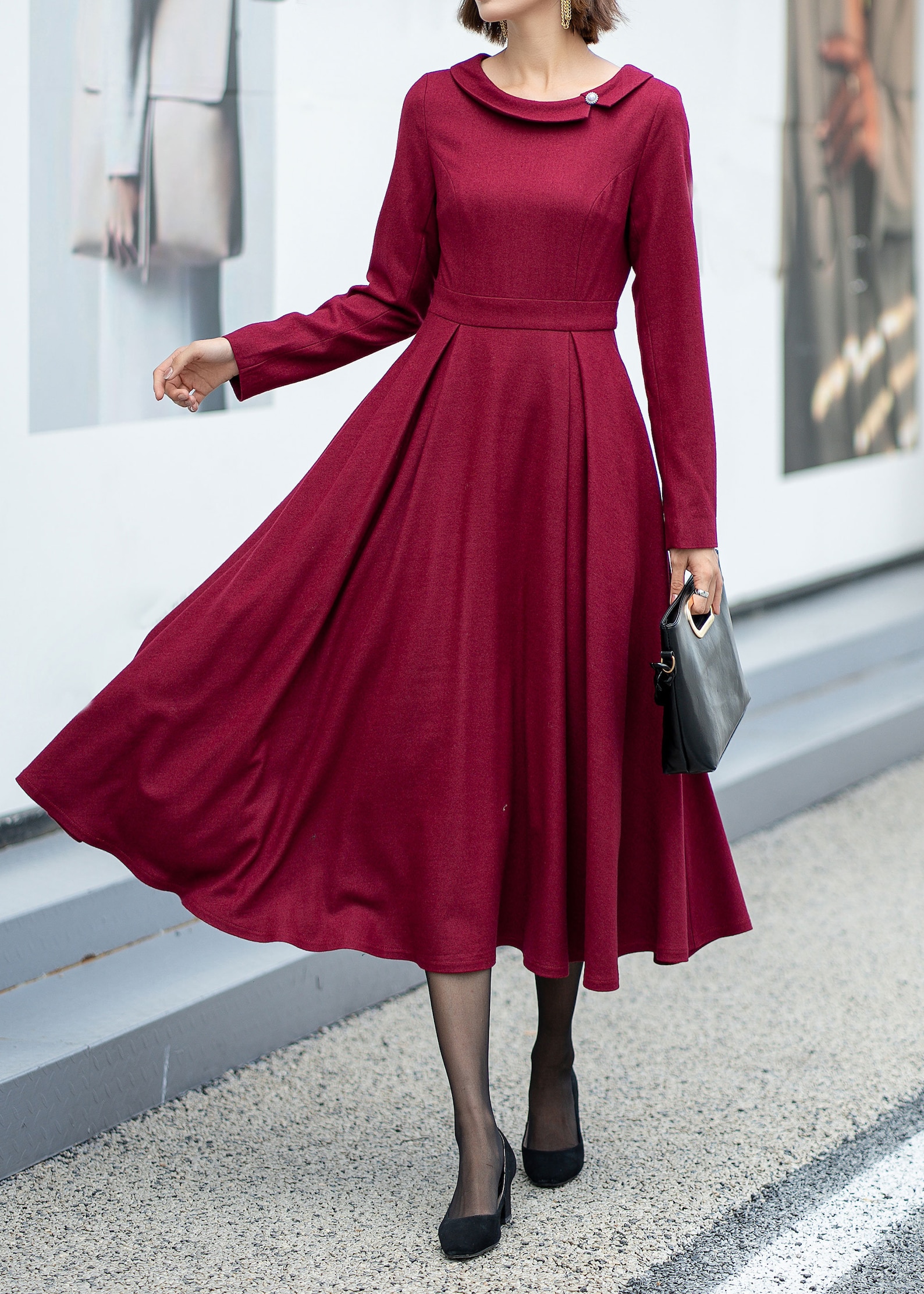 Red Wool Dress Midi Wool Dress Vintage Inspired Swing Wool - Etsy