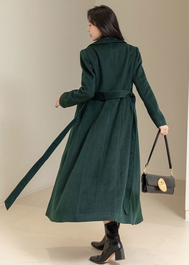 Women's Green Wool Coat, Long Wool Coat, Winter Warm Coat, Belted Wool ...