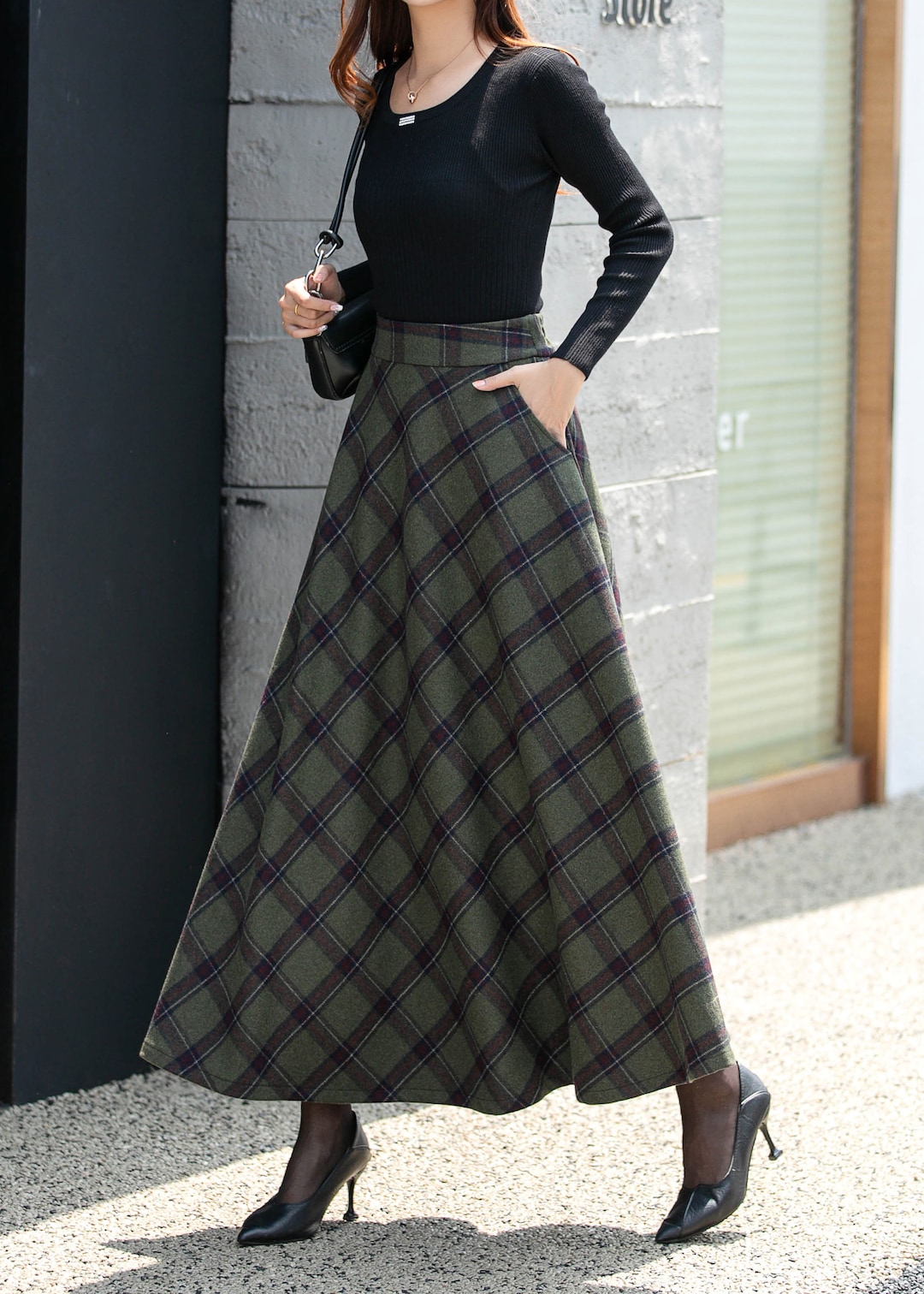 Wool Skirt, Long Wool Plaid Skirt Women, High Waisted Skirt, Winter ...
