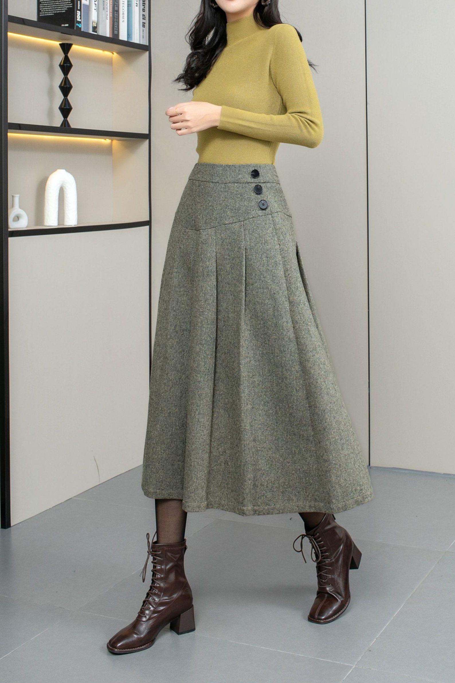 Wool Skirt, Midi Wool Skirt, Pleated Wool Skirt, Winter Wool Skirt ...