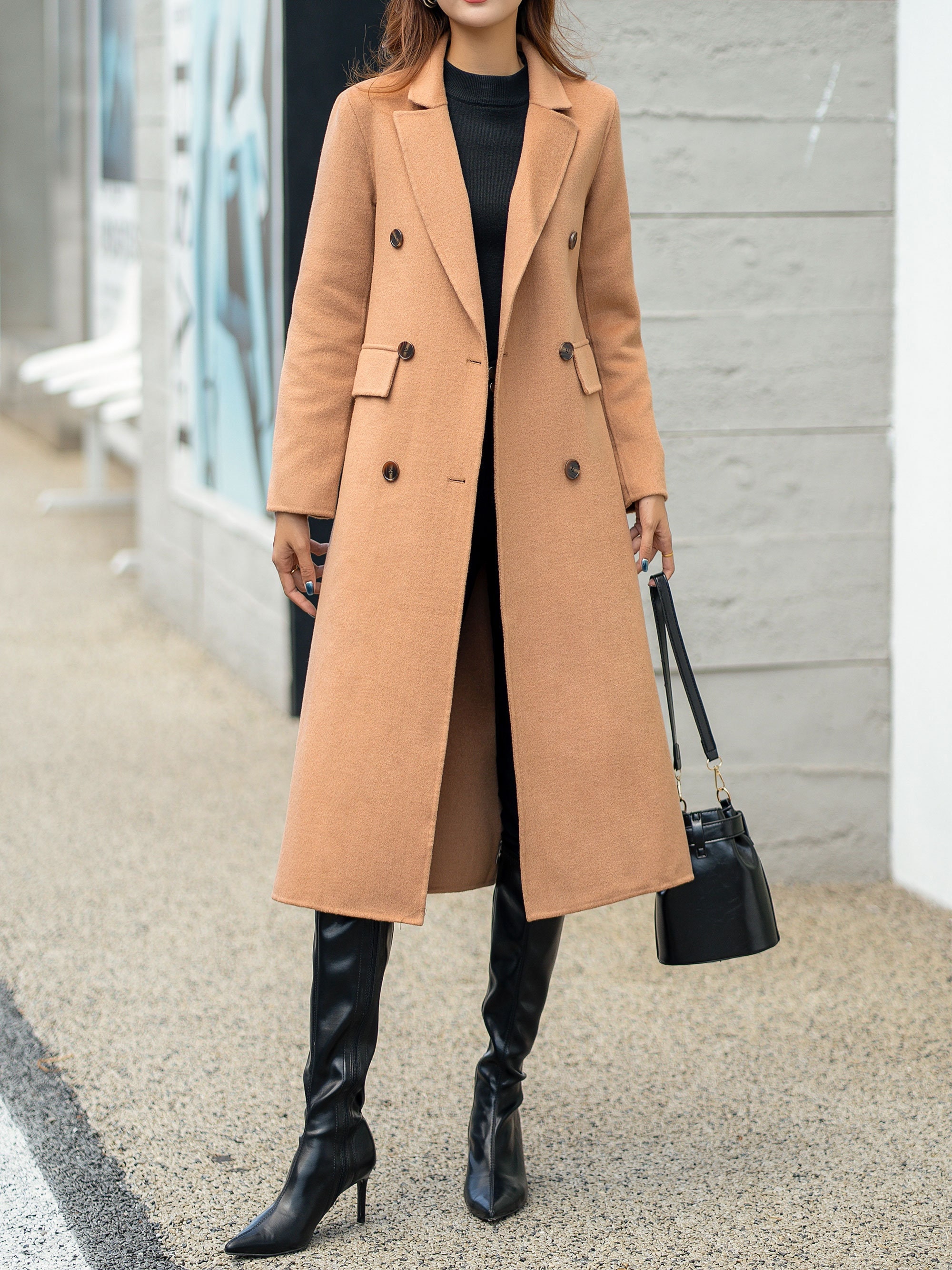 Camel Wool Coat, Long Wool Coat, Wool Warm Coat, Trench Wool Coat ...
