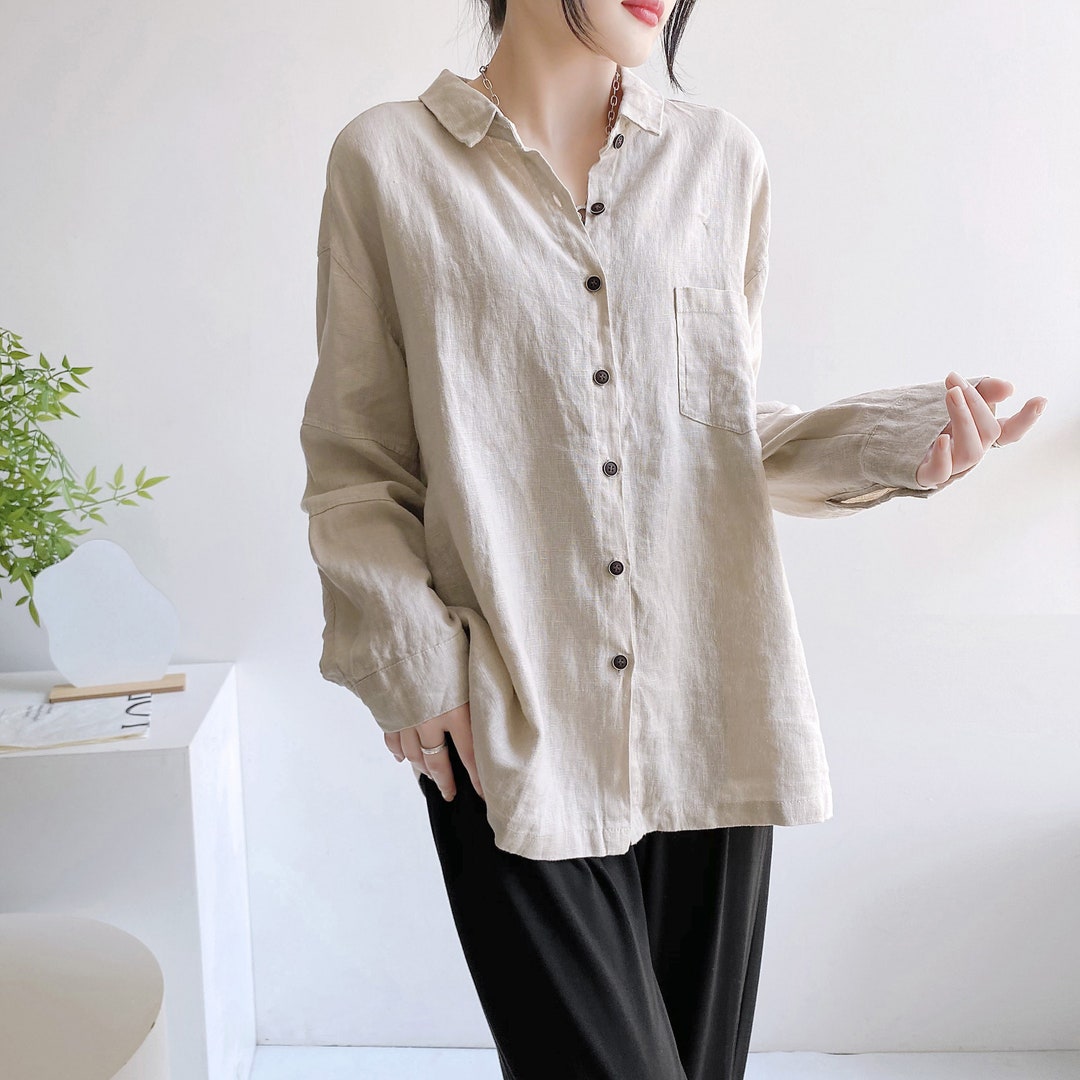 Linen Shirt, Oversized Linen Shirt, Button Down Shirt, Plus Size Linen ...