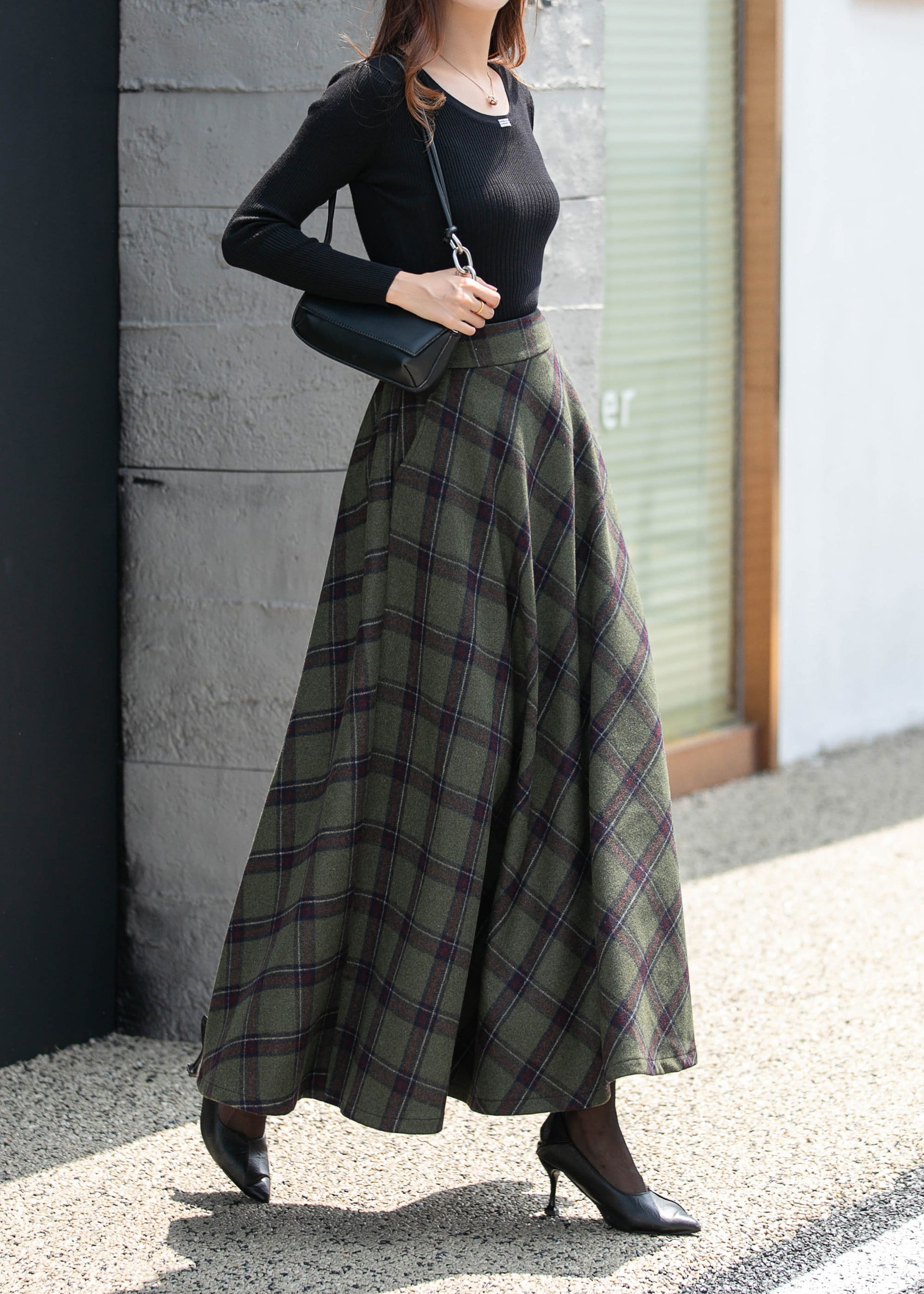 Wool Skirt, Long Wool Plaid Skirt Women, High Waisted Skirt, Winter ...