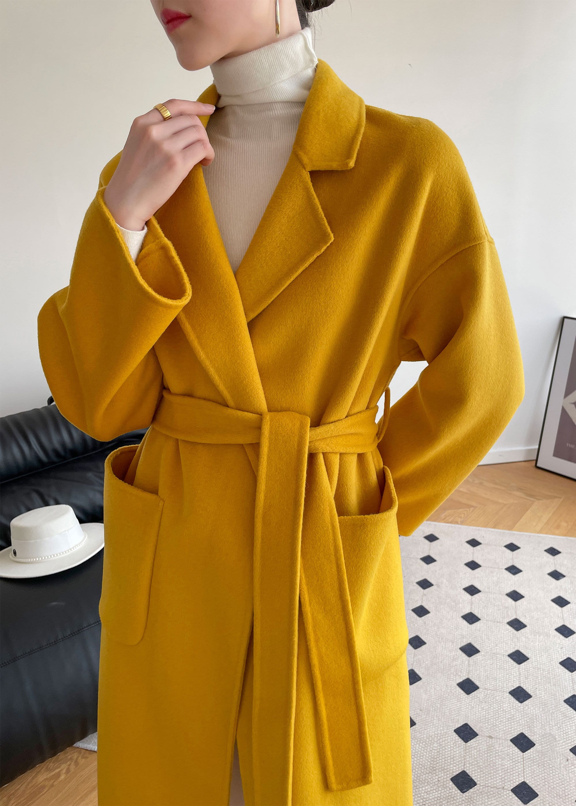 Yellow Wool Coat, Long Wool Coat, Oversized Wool Coat, Women's Autumn ...