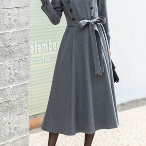 Wool Dress, Long Wool Dress, Fitted and Flare Dress, Gray Wool Dress ...