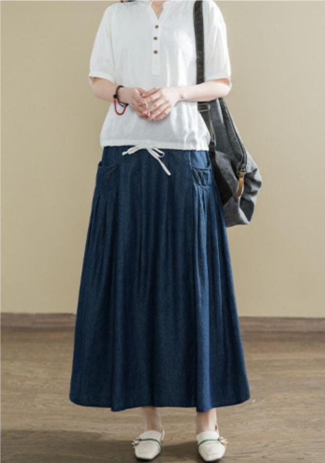Denim Maxi Skirt, Denim Pleated Skirt, Long Denim Skirt, Women's Blue ...
