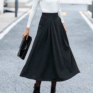 Black Midi Skirt, Womens Swing Skirt, High Waisted Skirt, A Line Skirt ...
