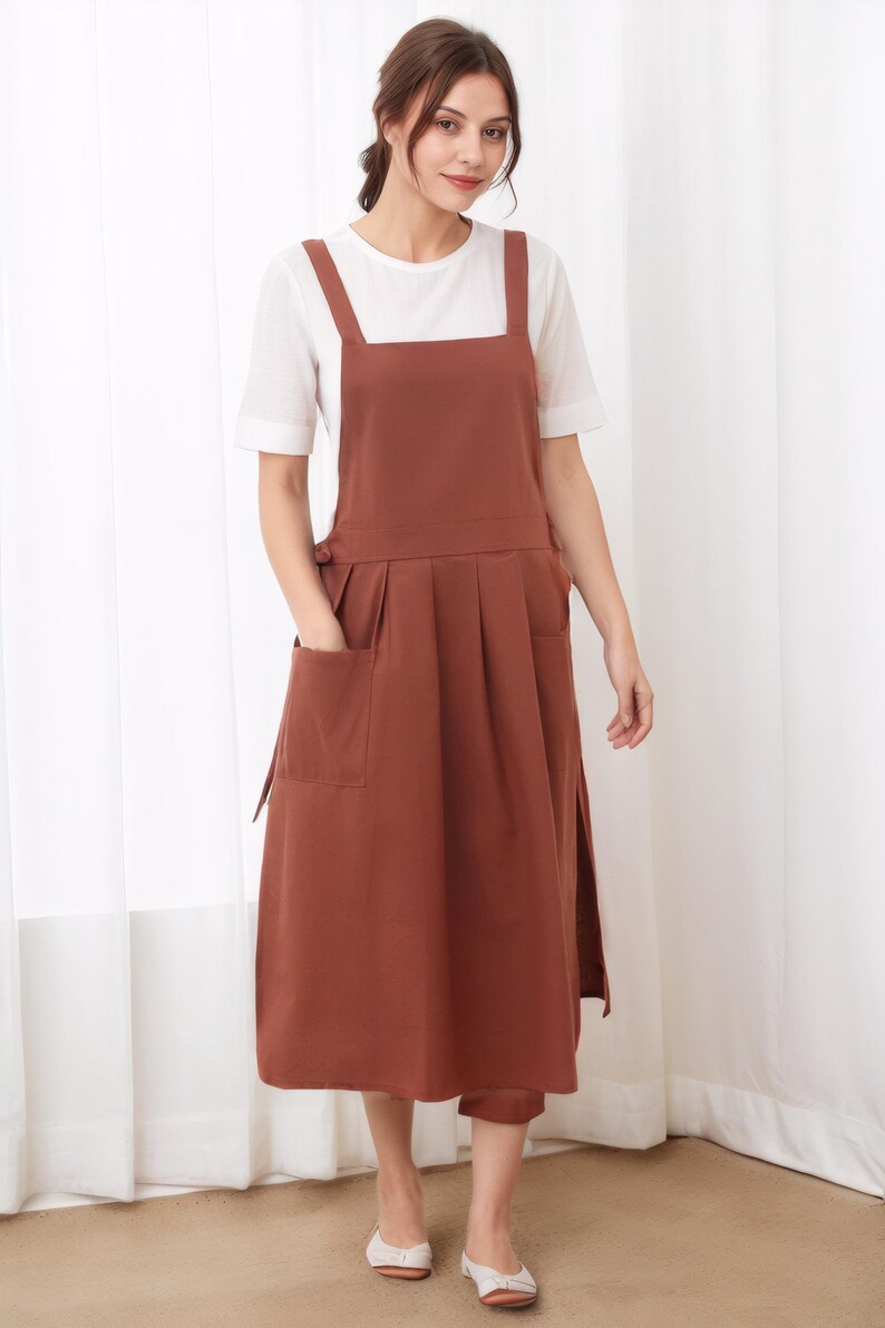 Casual Linen Apron Dress in Earthy Terracotta – Perfect for Every ...