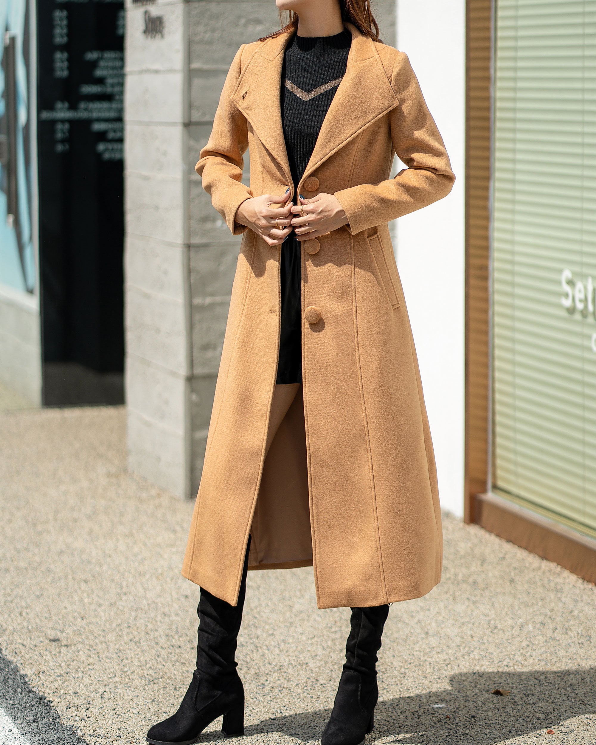 Camel Wool Coat, Wool Wrap Coat, Womens Wool Coat, Women's Autumn Winter Wool Coat With Pockets ...
