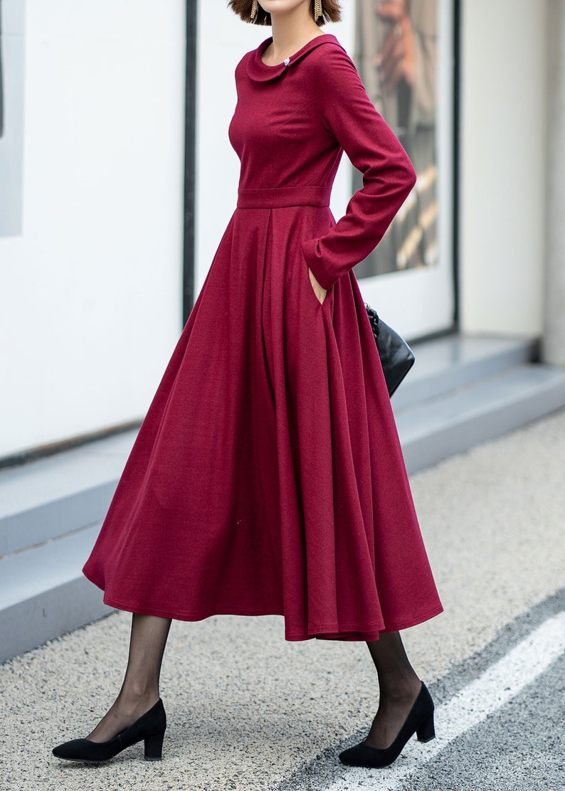 Red Wool Dress Midi Wool Dress Vintage Inspired Swing Wool - Etsy