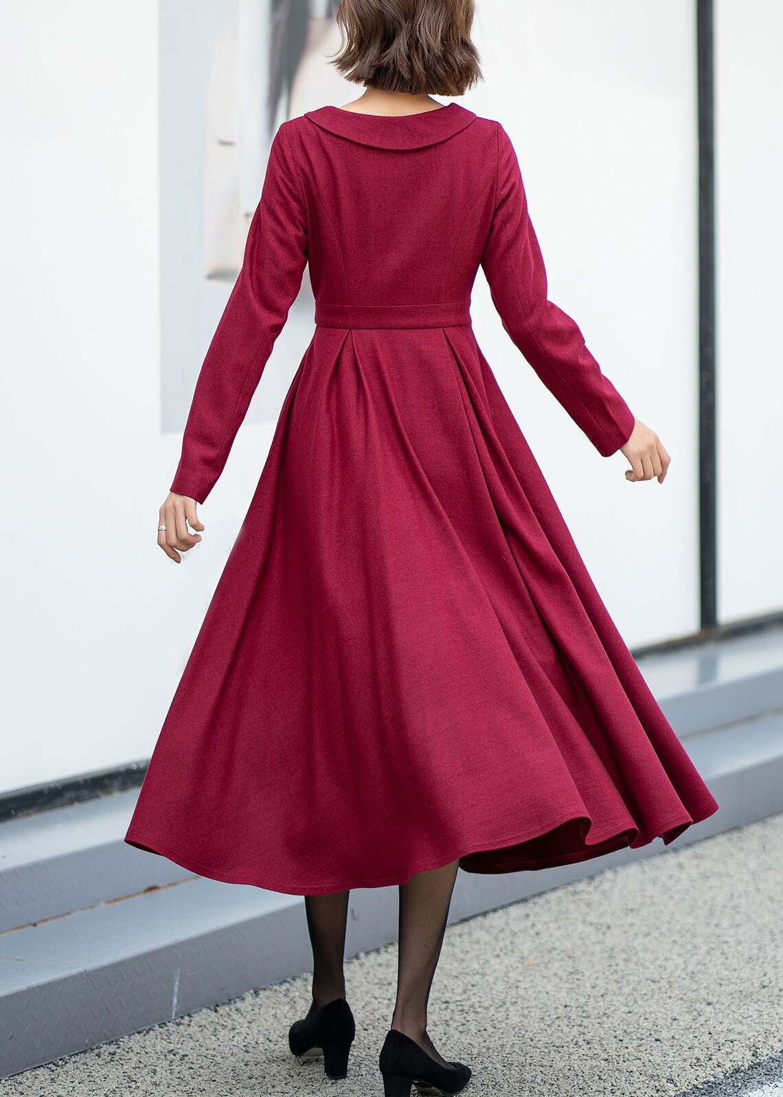 Red Wool Dress Midi Wool Dress Vintage Inspired Swing Wool - Etsy