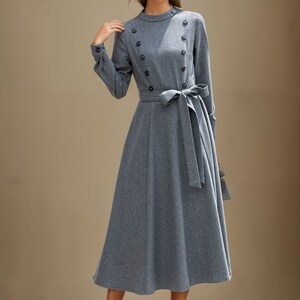 Wool Dress, Long Wool Dress, Fitted and Flare Dress, Gray Wool Dress ...