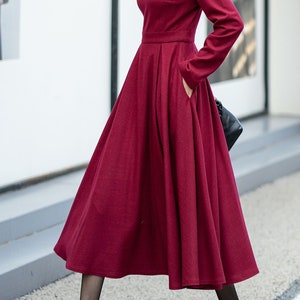 Wool Dress, Red Midi Wool Dress, Vintage Inspired Swing Wool Dress ...