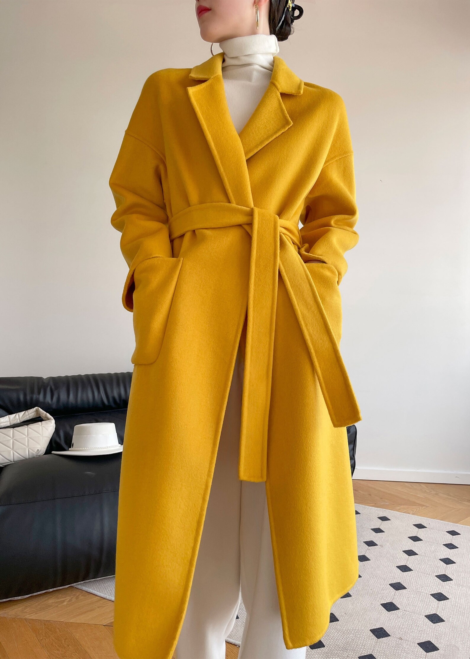 Yellow Wool Coat Long Wool Coat Oversized Wool Coat - Etsy