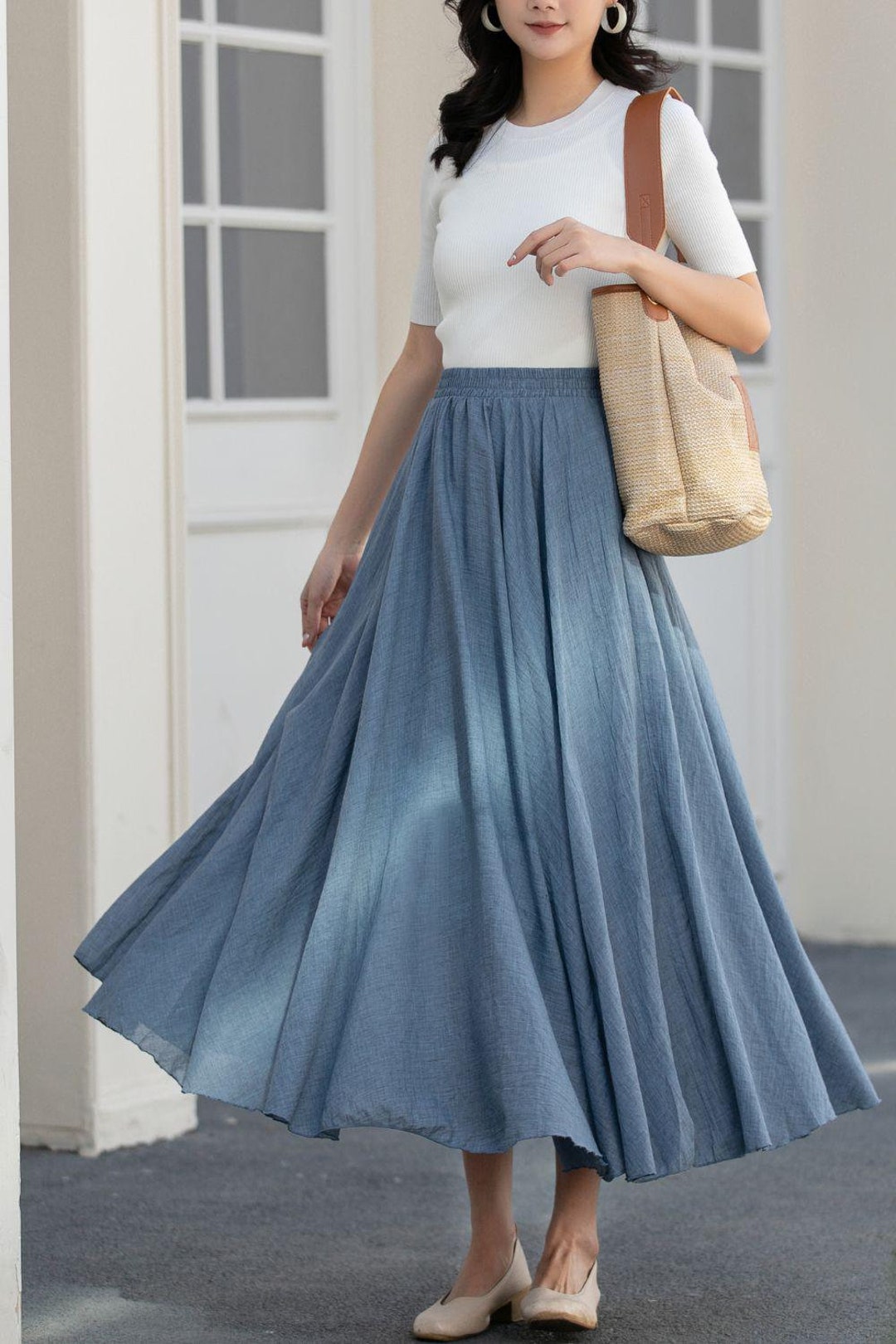 Blue Summer Spring Long Maxi Skirt, Boho Cotton Linen Skirt, Women’s ...
