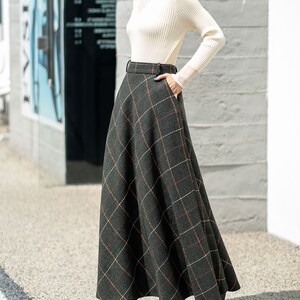 Green Plaid Wool Skirt, Long Wool Skirt, Winter Tartan Skirt Women, A-line Skirt, Elegant Skirt ...