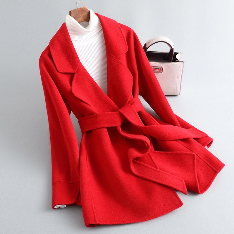 Short Wool Coat, Wool Wrap Coat, Women's Autumn Winter Wool Coat With ...