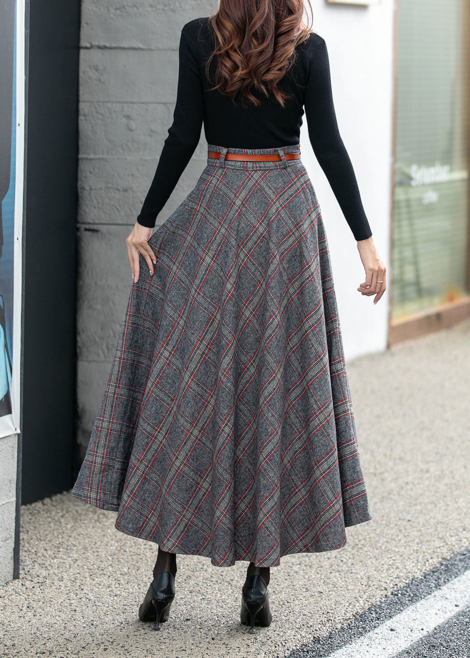 Long Wool Skirt, Plaid Wool Skirt, Womens Winter Skirt, A-line Skirt ...
