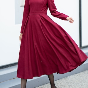 Red Wool Dress, Midi Wool Dress, Vintage Inspired Swing Wool Dress ...