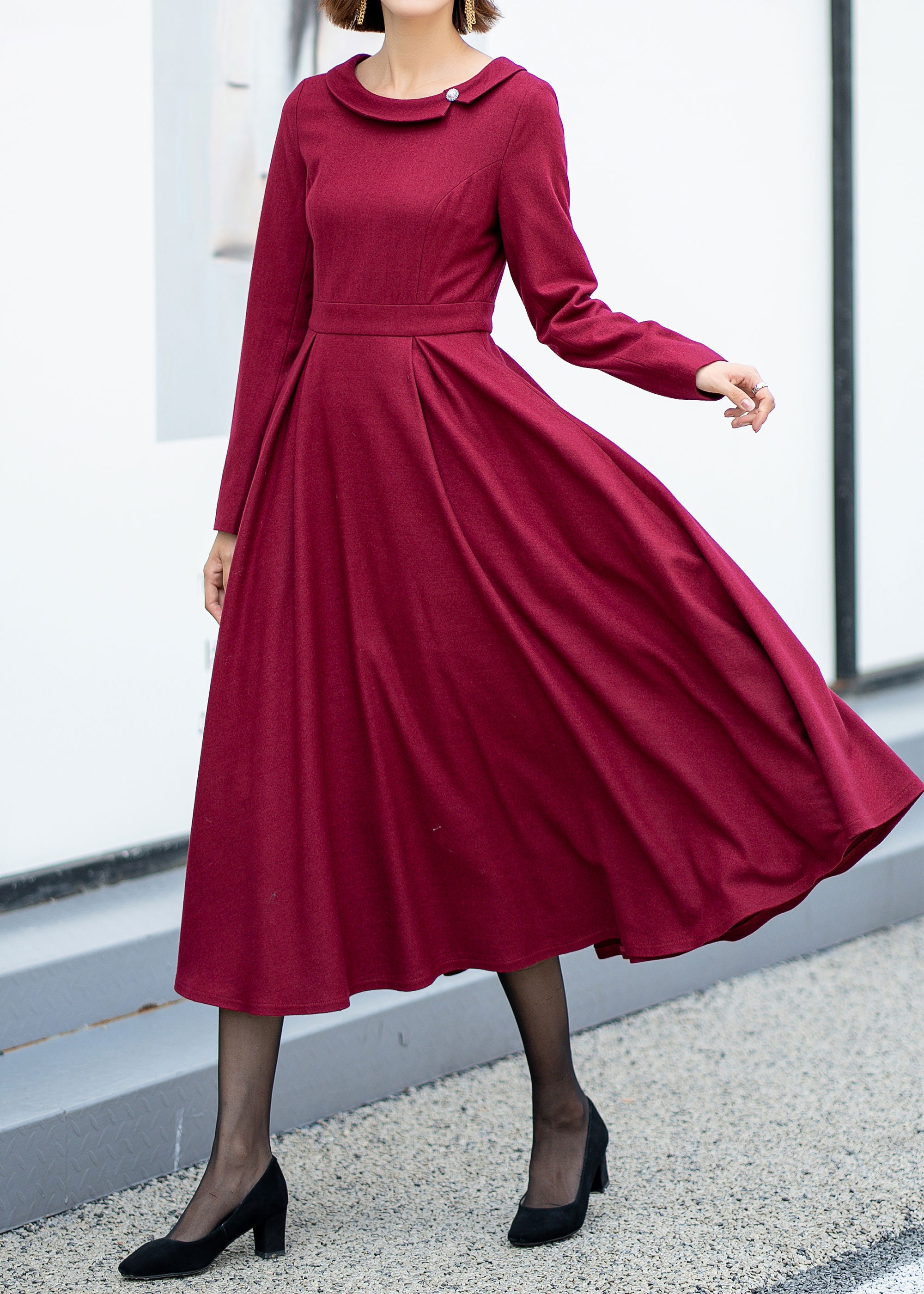 Red Wool Dress Midi Wool Dress Vintage Inspired Swing Wool - Etsy