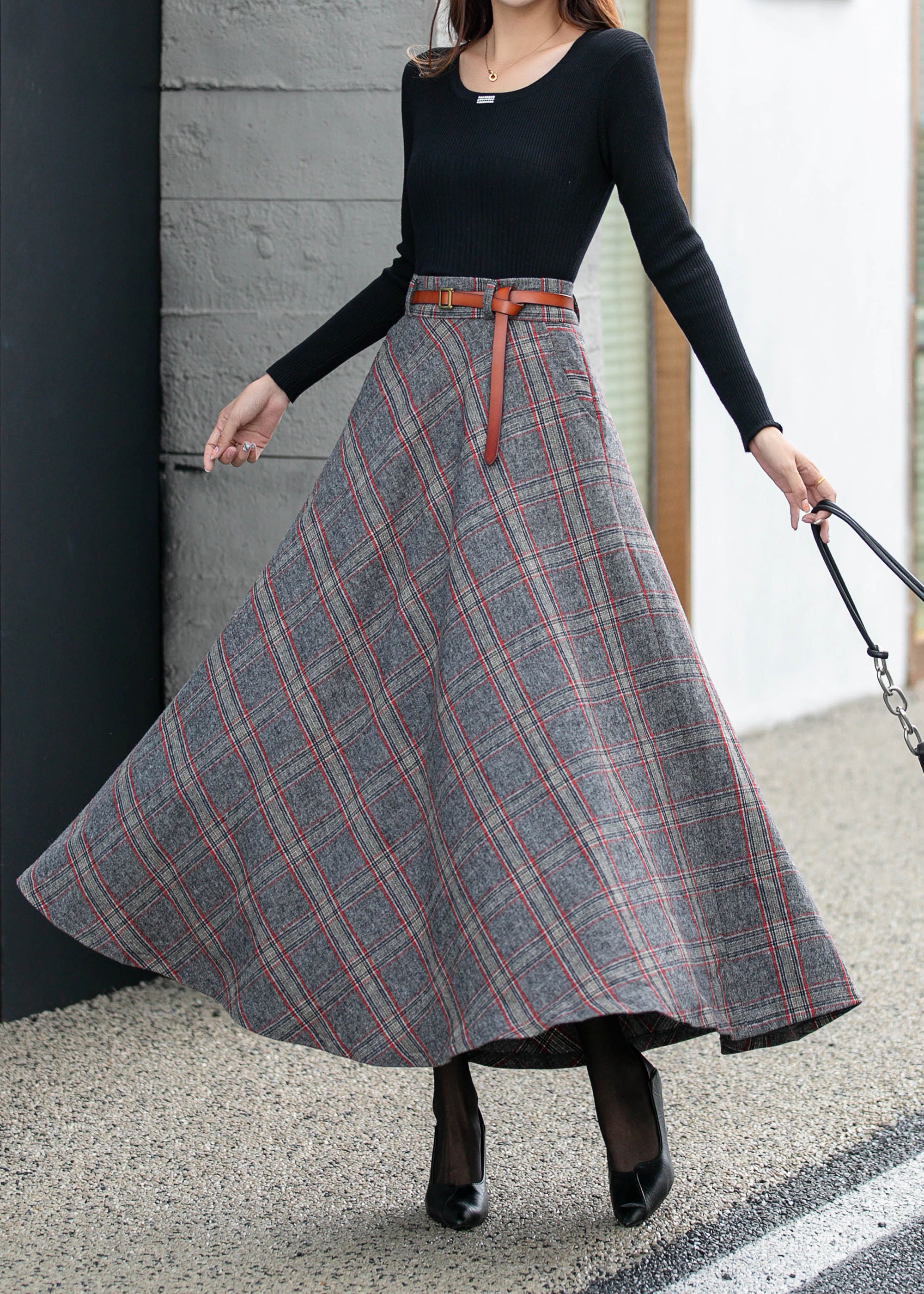 Long Wool Skirt, Plaid Wool Skirt, Womens Winter Skirt, A-line Skirt, Warm Winter Skirt, Plus ...