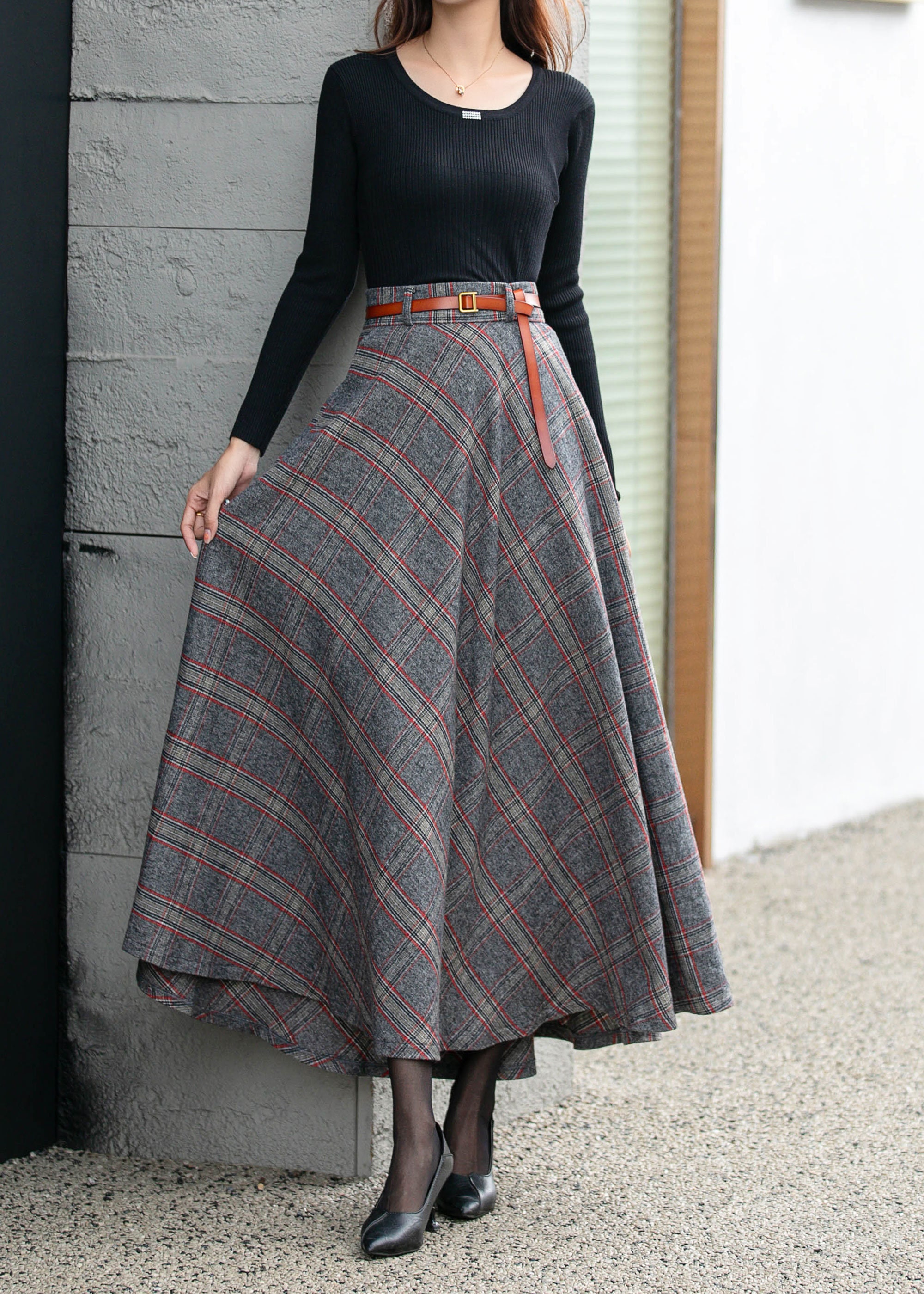 Long Wool Skirt, Plaid Wool Skirt, Womens Winter Skirt, A-line Skirt ...