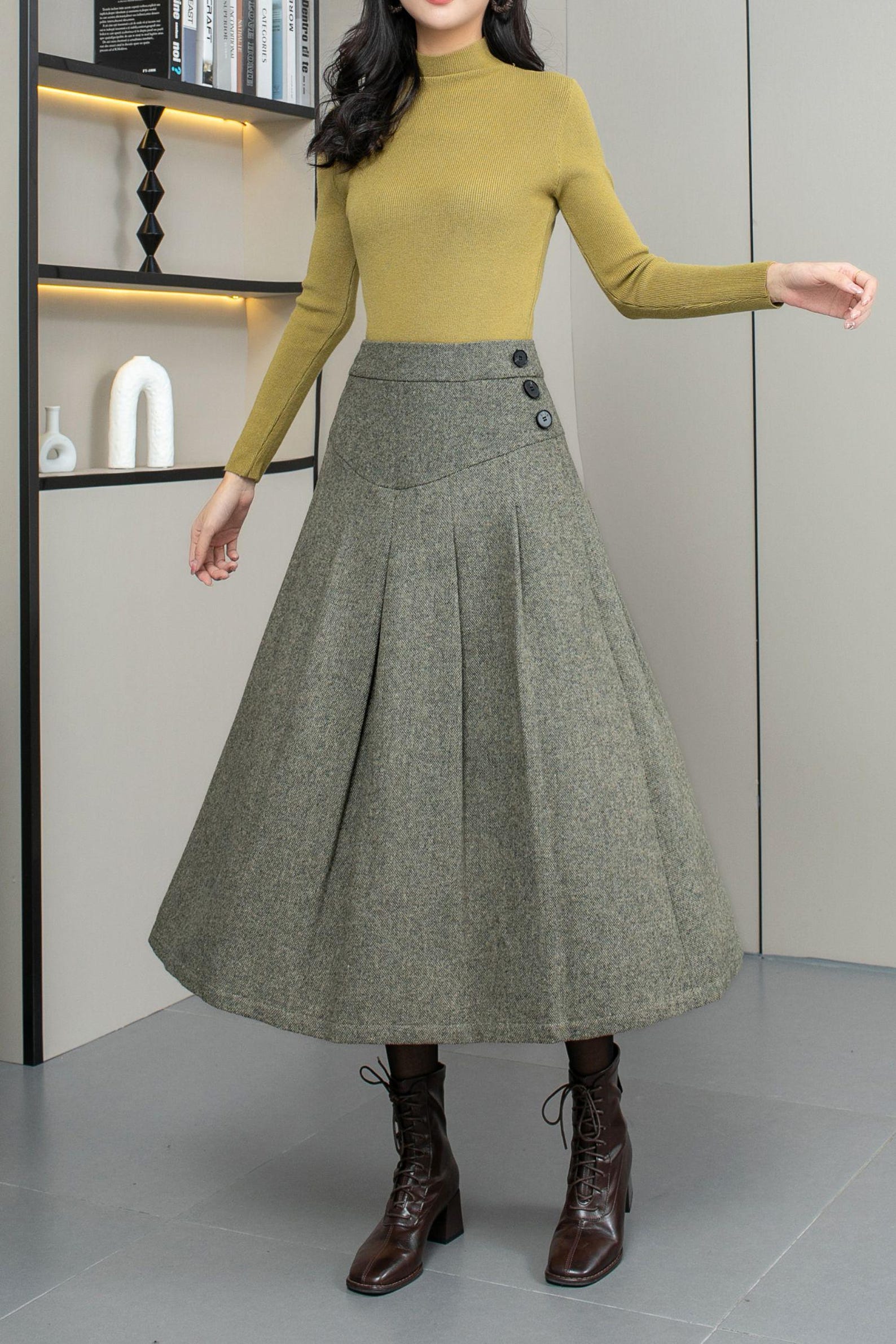 Wool Skirt, Midi Wool Skirt, Pleated Wool Skirt, Winter Wool Skirt ...