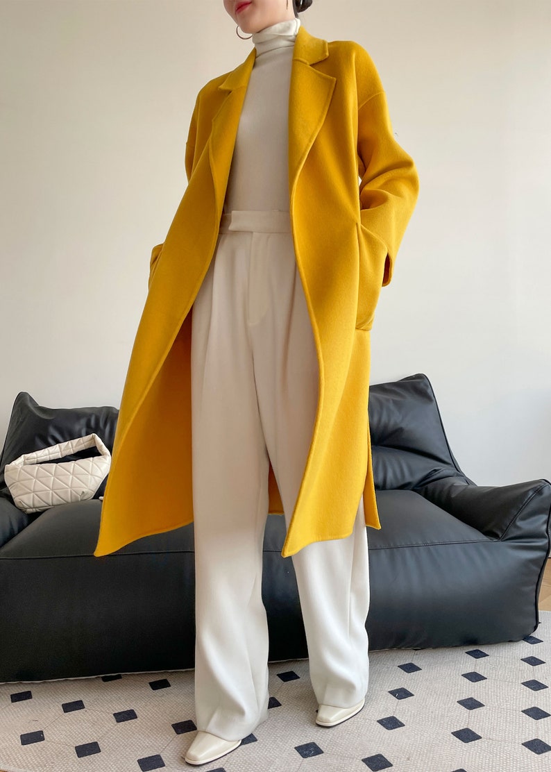Yellow Wool Coat, Long Wool Coat, Oversized Wool Coat, Women's Autumn ...
