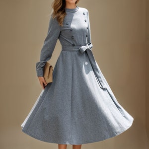 Wool Dress, Long Wool Dress, Fitted and Flare Dress, Gray Wool Dress ...