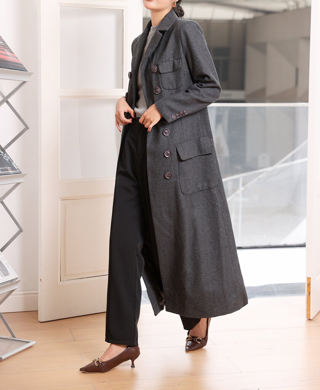 Gray Long Wool Coat, Women's Wool Coat, Wool Coat Women, Winter Coat ...
