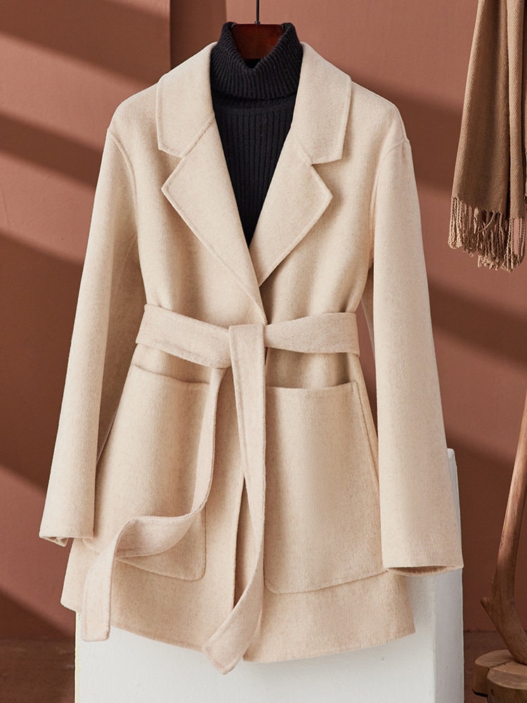 Wool Wrap Coat, Short Wool Coat, Women's Autumn Winter Wool Coat With ...