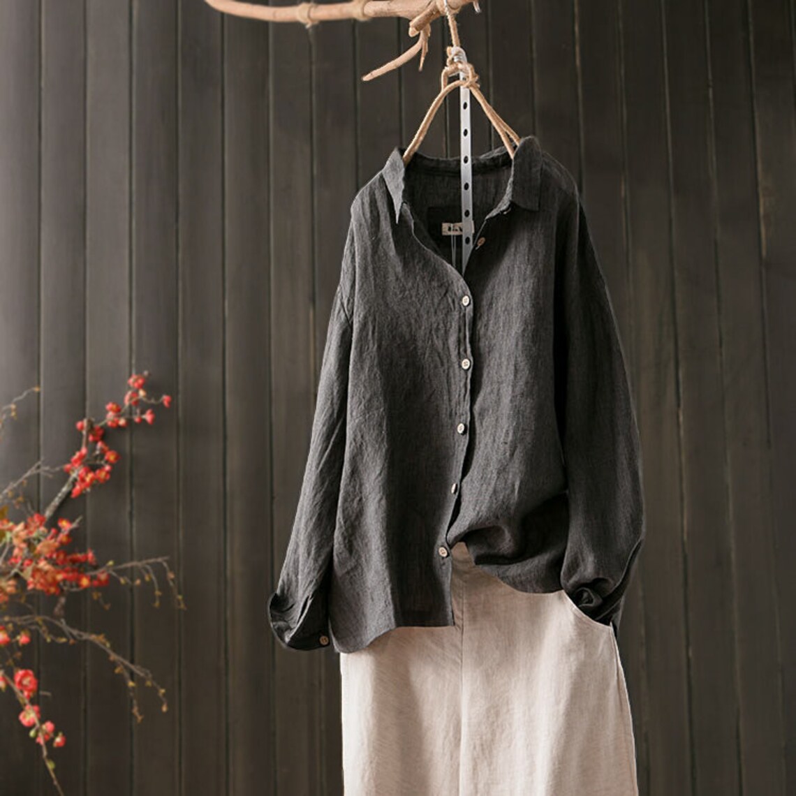 Linen Shirt Oversized Linen Shirt Button Down Shirt Classic - Etsy