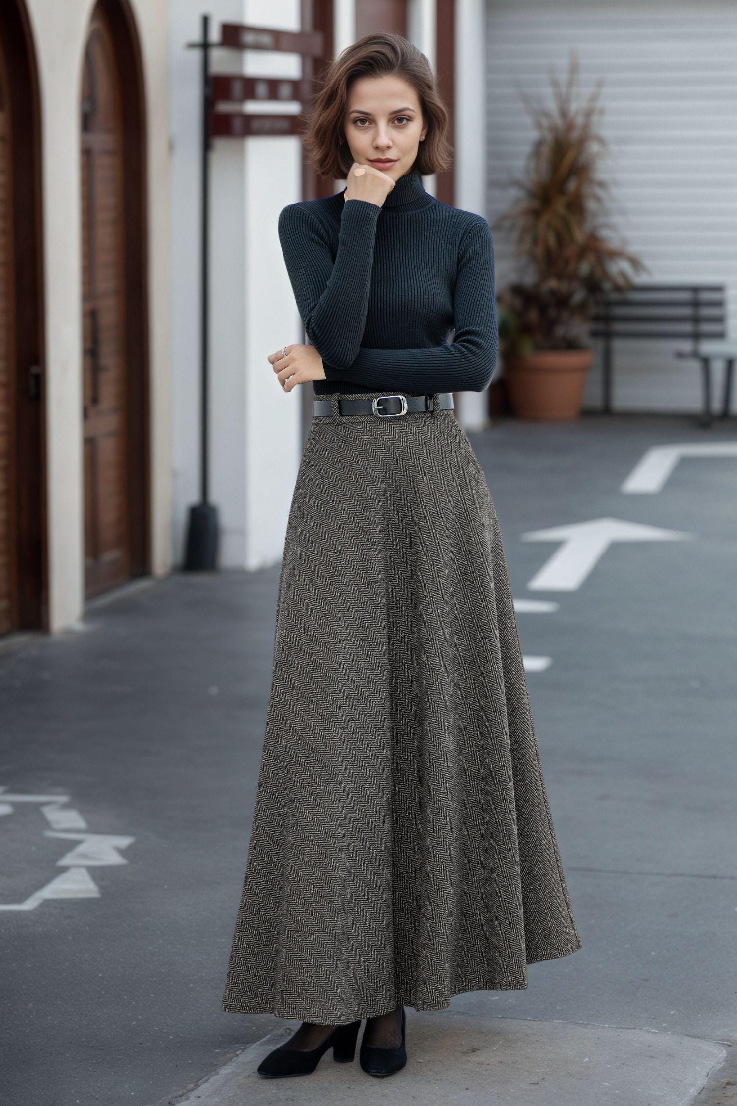 Wool Maxi Herringbone Skirt, Wool Skirt, A-line Wool Skirt, Winter Warm ...