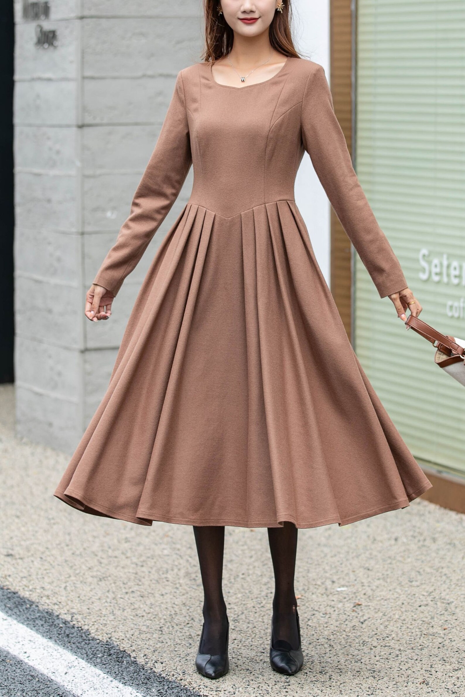Wool Dress, Womens Dress, Pleated Dress, Midi Wool Dress, Women Long ...
